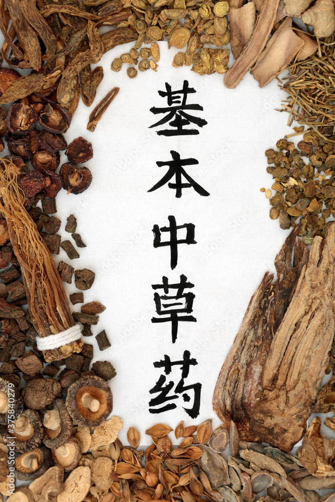 Chinese fundamental herb collection regularly used in herbal medicine ...
