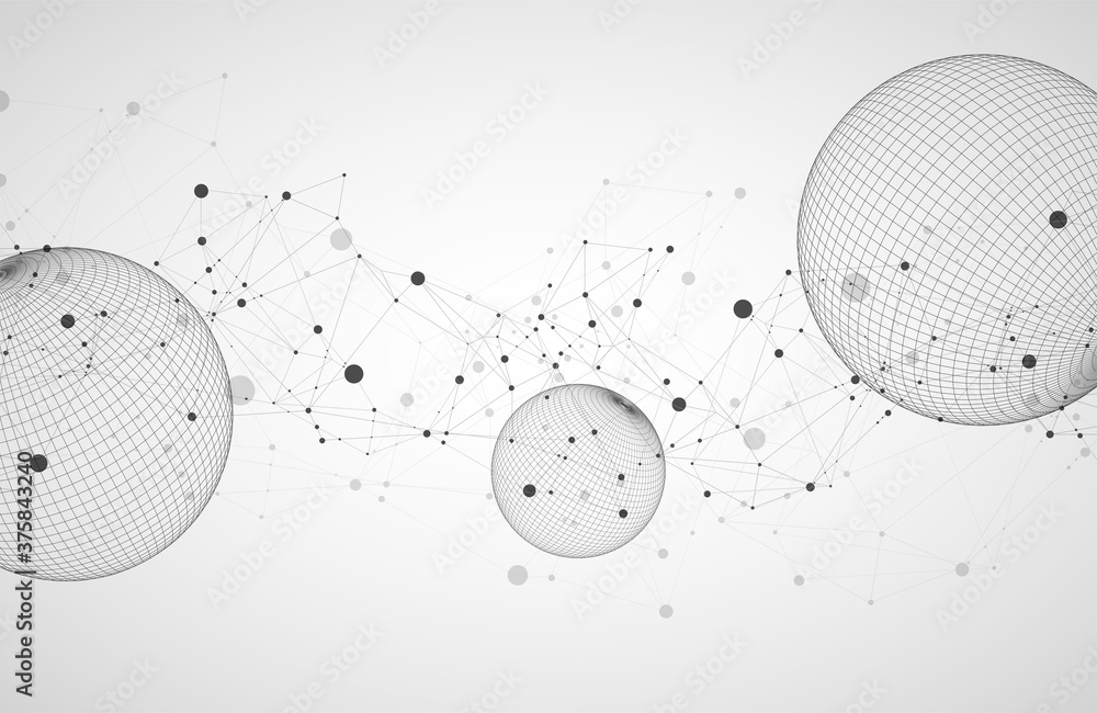 Abstract sphere background with plexus effect. 3D surface. Vector ...