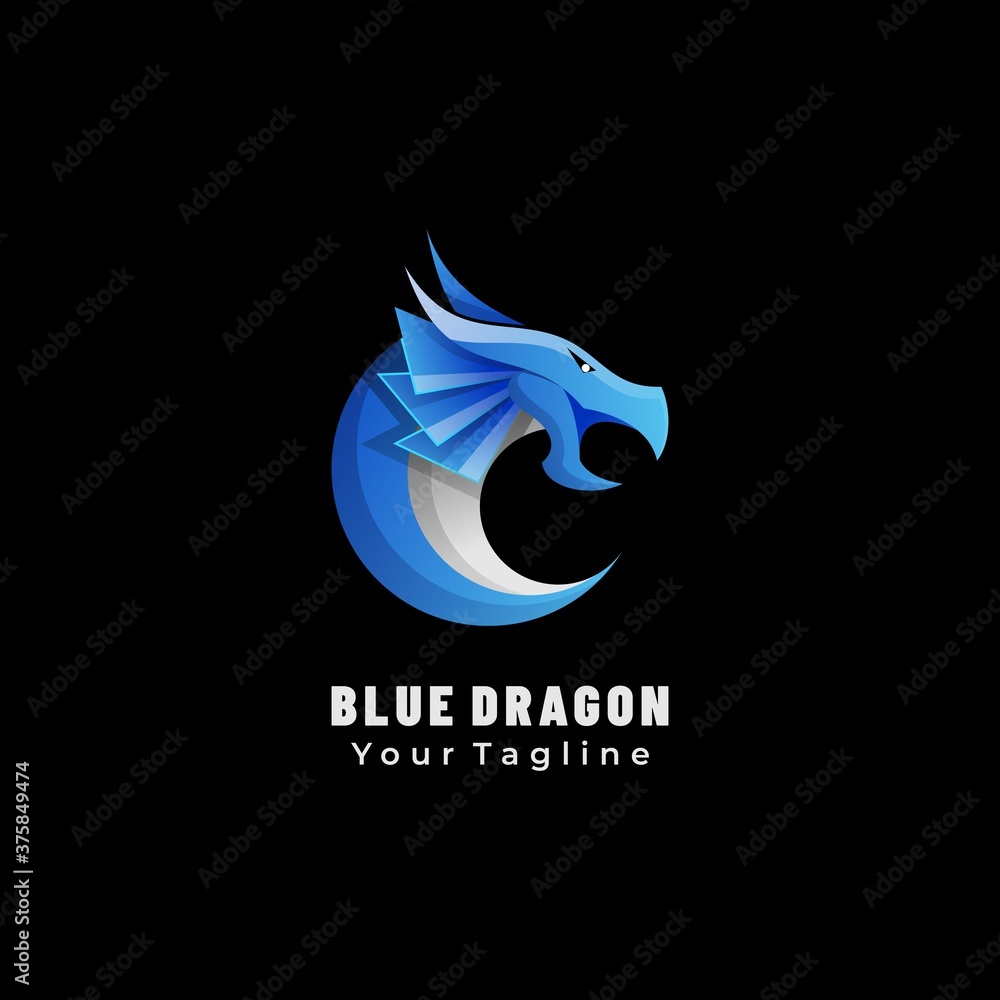 Vector Logo Illustration Blue Dragon Gradient Colorful Style. Stock ...
