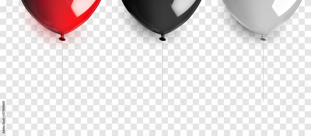 Set of balloons with ropeon on transparent background. Realistic 3D ...