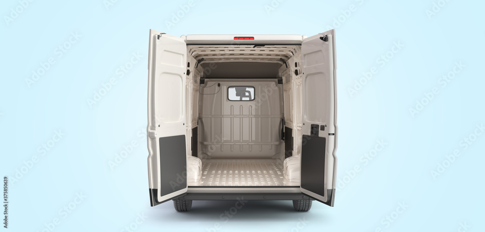Open back of White Delivery Van Icon 3d render on blue gradient Stock ...