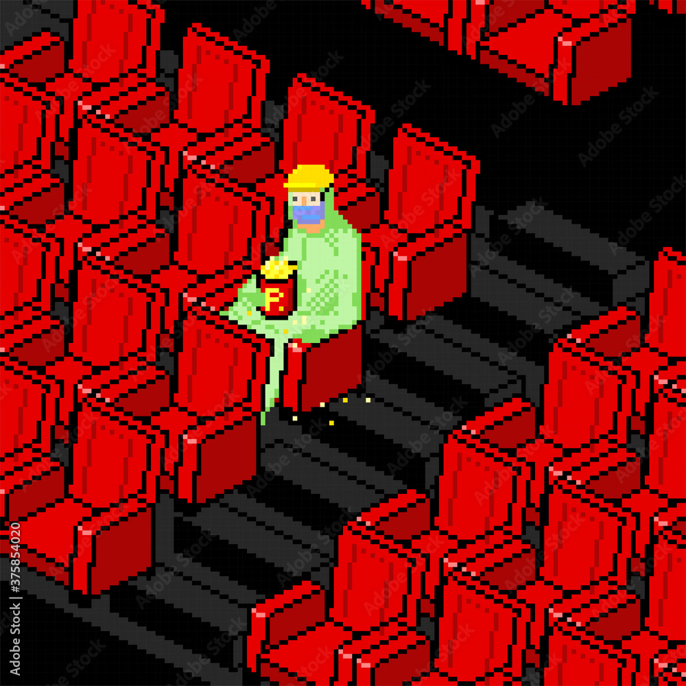 Pandemic Cinema people in cinema vector illustration pixel art style ...