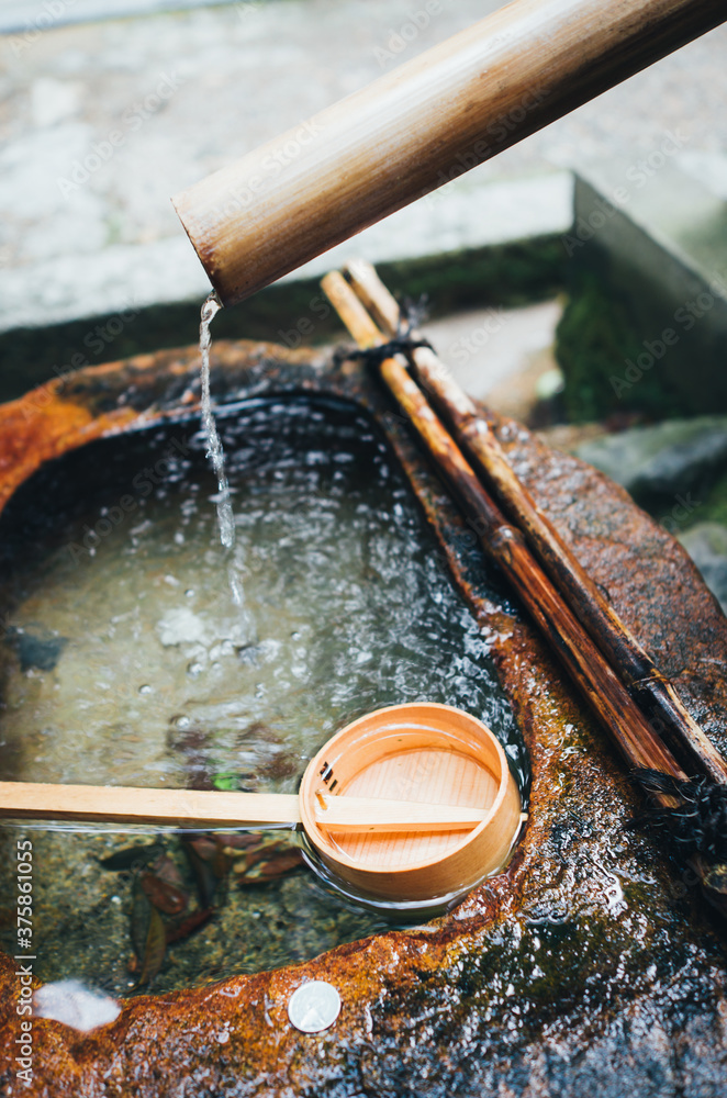Water-filled basins for worshipper in japanese temple Stock Photo ...