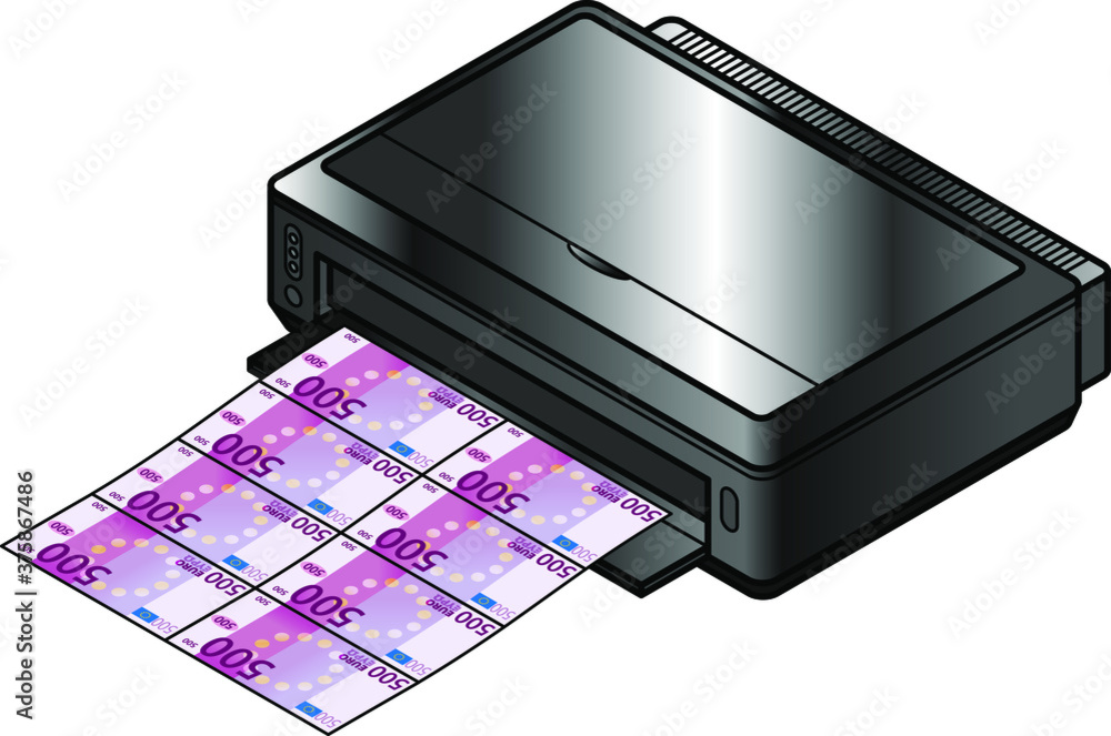 A large format inkjet printer printing money / bank notes. Concept ...