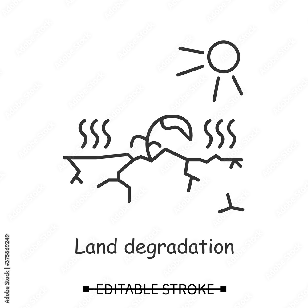 Soil eruption icon.Plant suffering drought and land degradation linear ...