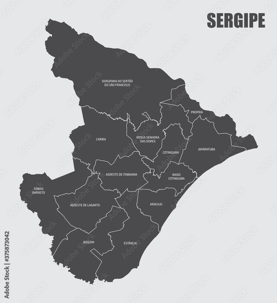 The Sergipe State map divided in regions with labels, Brazil Stock ...