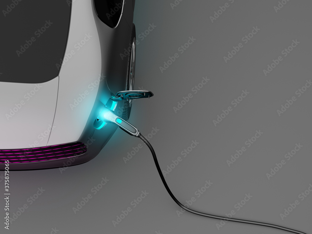 The power cable with electrical socket is connected to the electric car ...