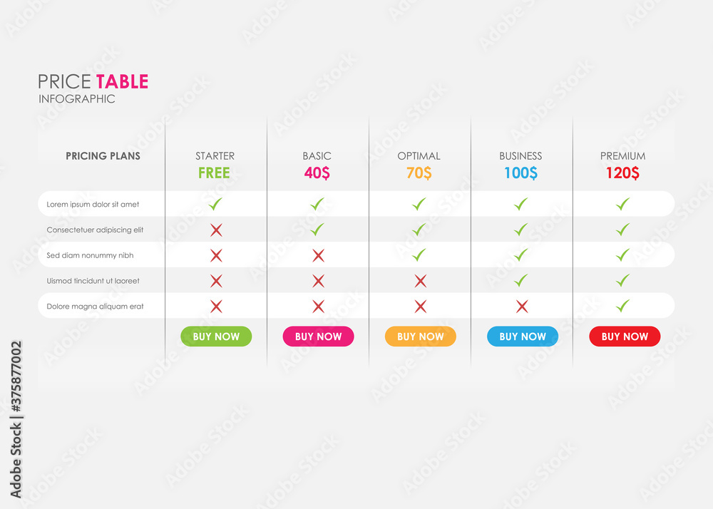 Inforaphic table background. Simple colorful table template with many ...