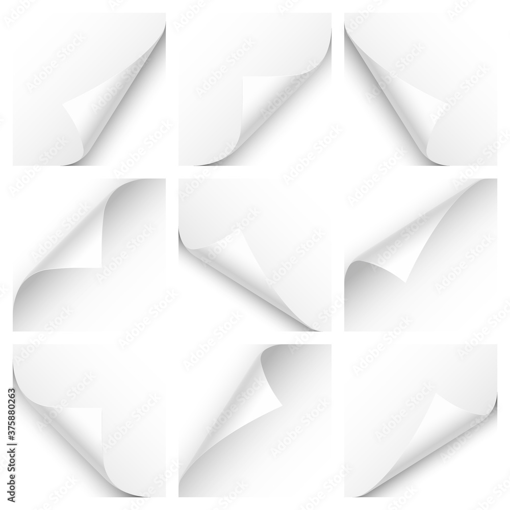 Curled page corner with shadow on transparent background collection ...