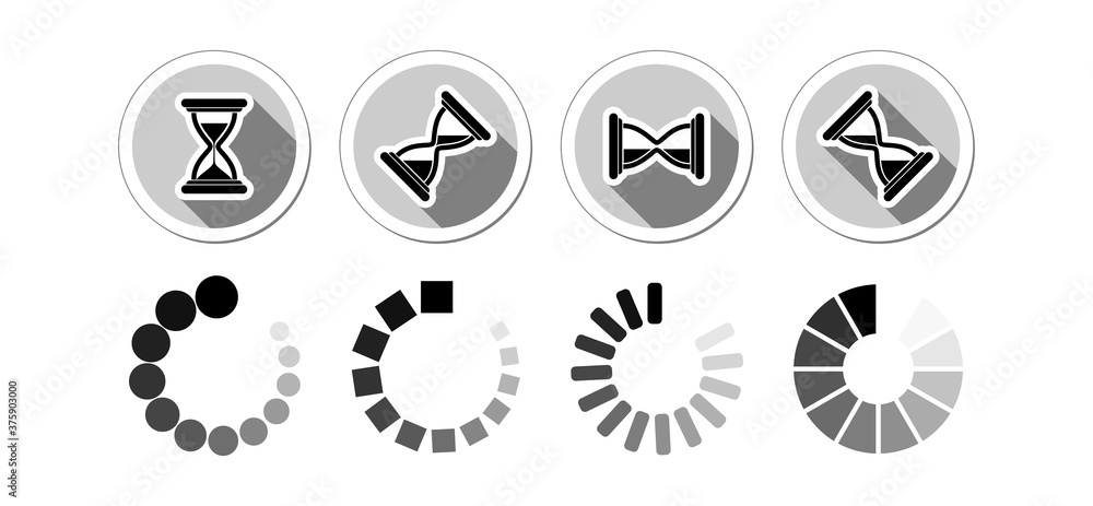 Loading process round icon on transparent background. Black and white ...
