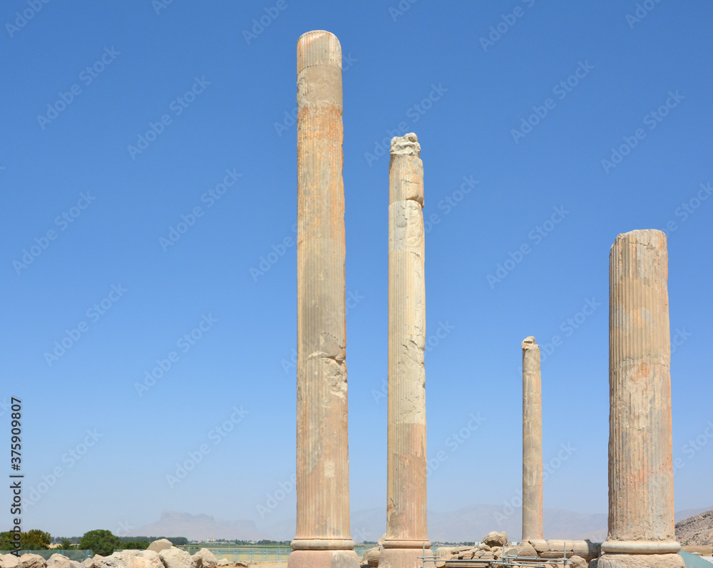 Columns of Apadana Hall in Persepolis. View from the south. Stock Photo ...