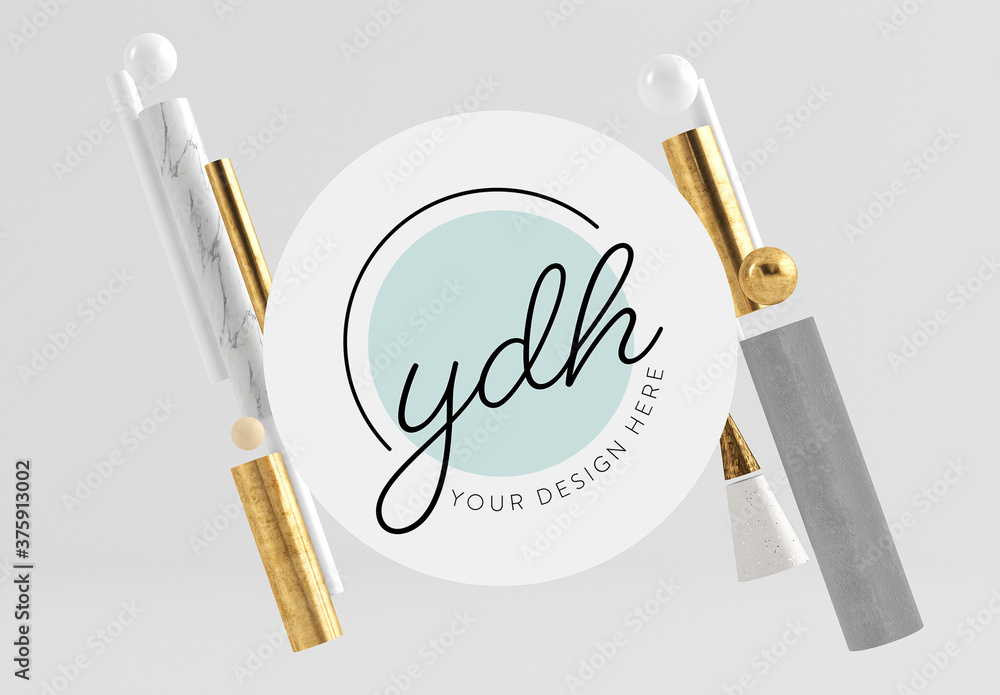 Fun Circular Sticker Mockup with Geometric Shapes Stock Template ...