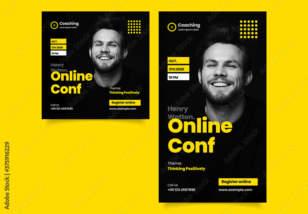 Online Conference Social Media Post Layout with Yellow Accents Stock ...