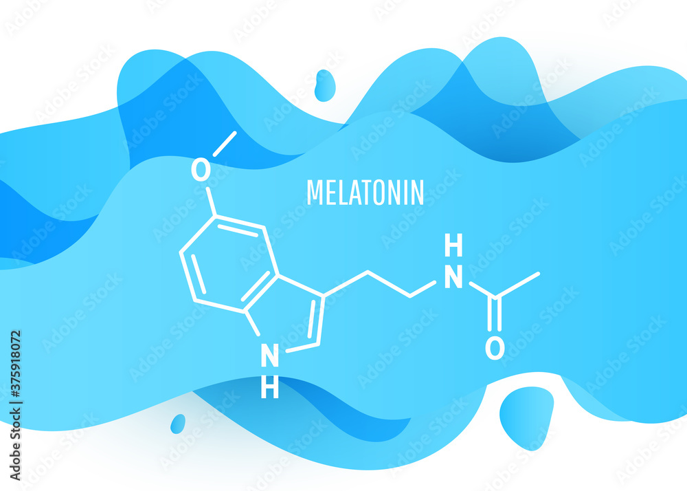 Vetor de Melatonin structural chemical formula with blue liquid fluid ...