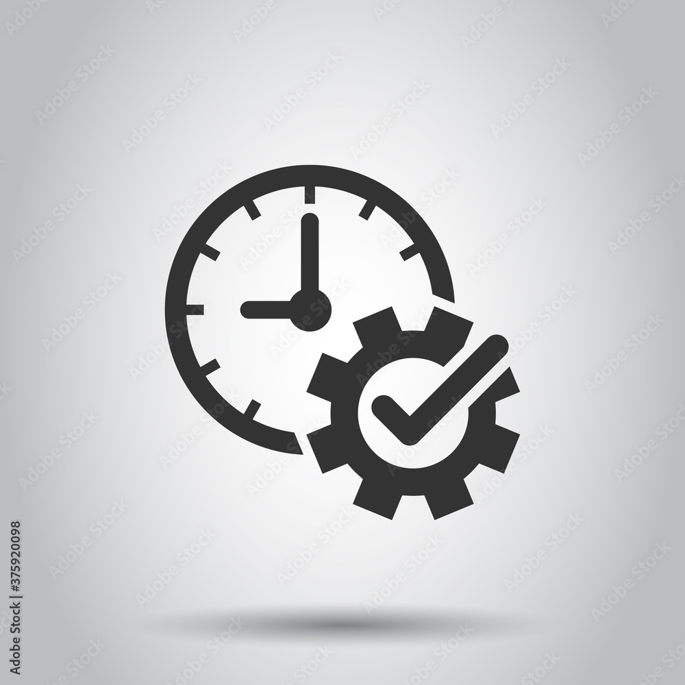Check mark on clock icon in flat style. Gear with time vector ...