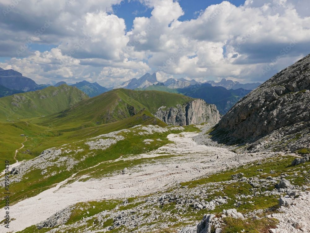 la magnificenza delle Dolomiti tra rocce e verdi vallate, in estate ...