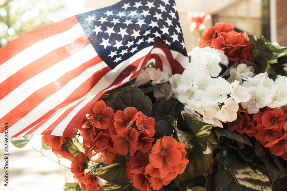 American flag and flowers Stock Photo | Adobe Stock