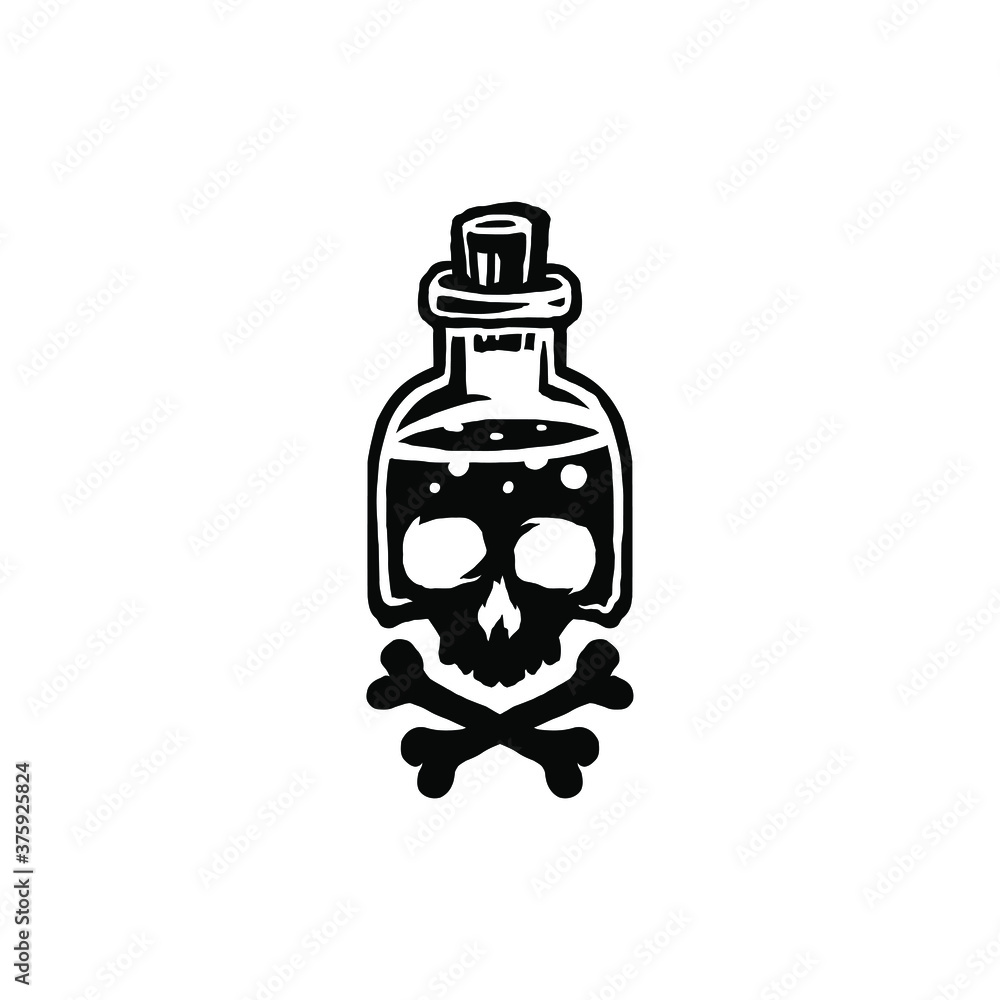 Poison in bottle, A glass jar with a picture of a skull with bones ...