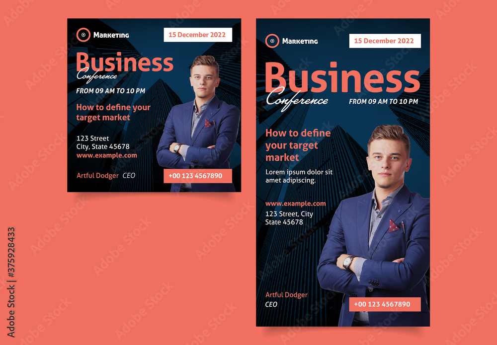 Business Conference Social Media Post Layout with Pink Accents Stock ...