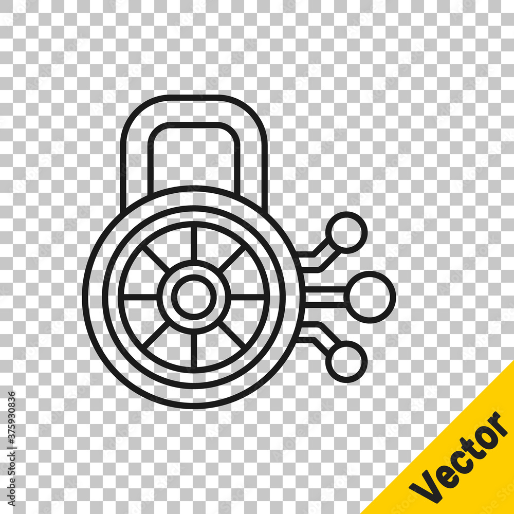 Black line Cyber security icon isolated on transparent background ...