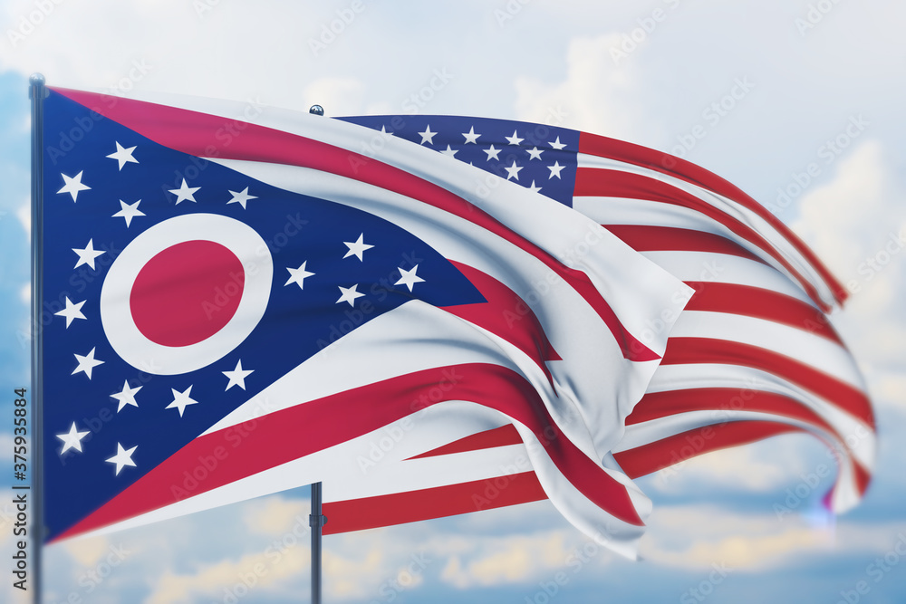 State of Ohio flag. 3D illustration, flags of the U.S. states and ...
