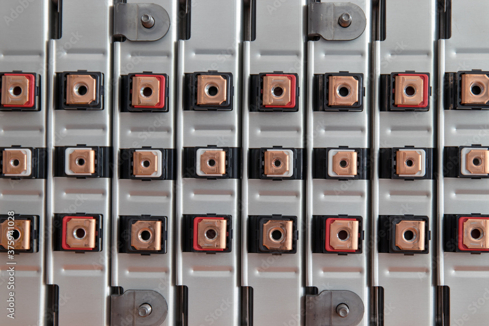 High Current terminals of Electric Vehicle Battery; pattern Stock Photo ...