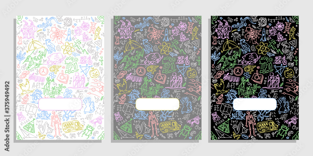 Title page templates. A set of covers with hand-drawn school doodles ...