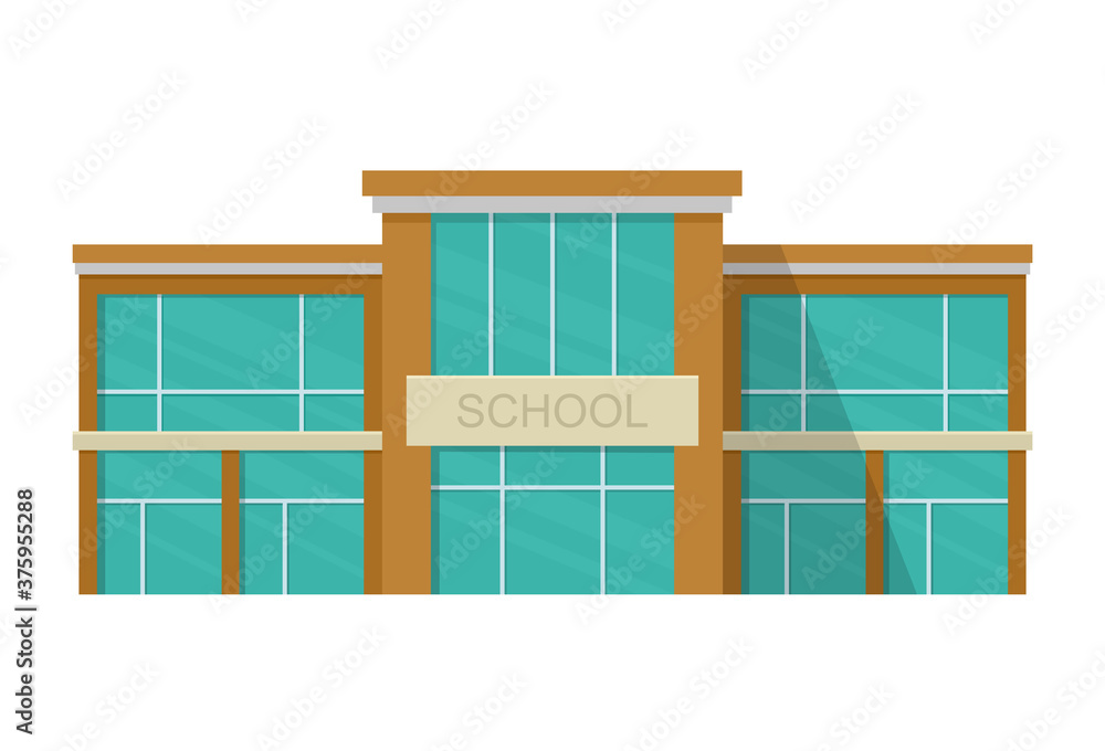 School building facade with big glass windows. Public educational ...