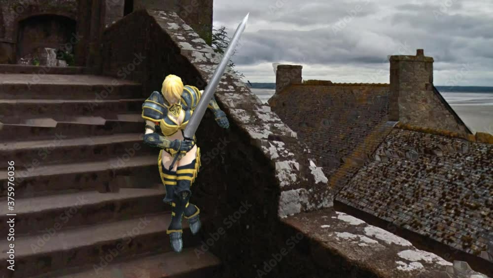 古城で踊る女性騎士 A female knight dancing in an old castle vídeo do Stock ...