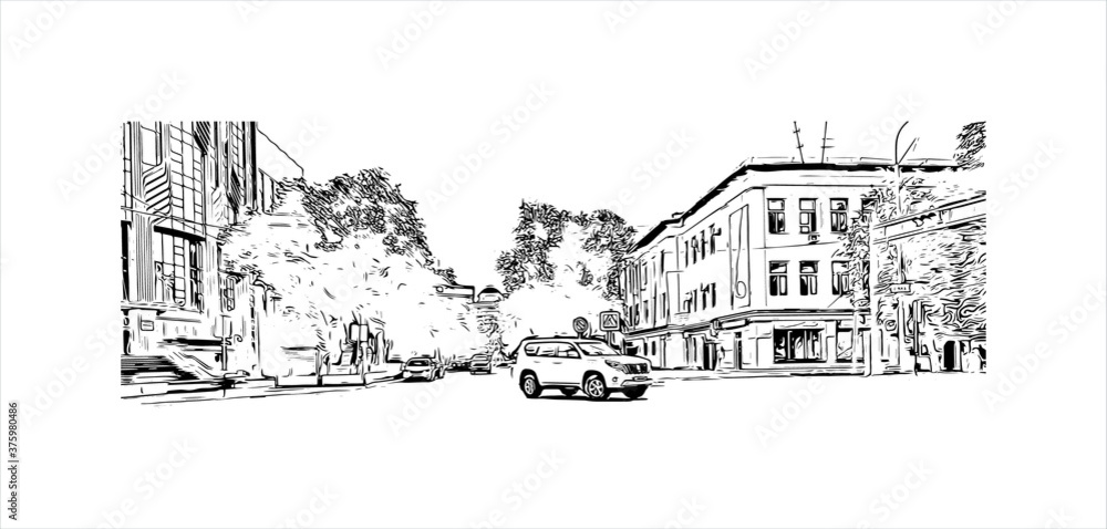 Building view with landmark of Atyrau, formerly known as Guryev until ...