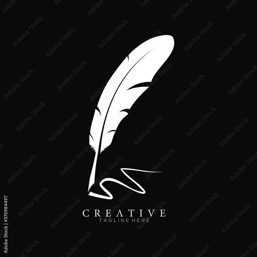 feather pen logo white vector design template Stock Vector | Adobe Stock