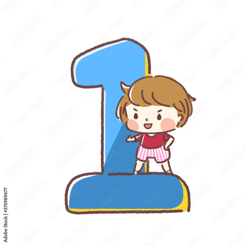number one: cute illustration, children, happy, birthday, celebration ...