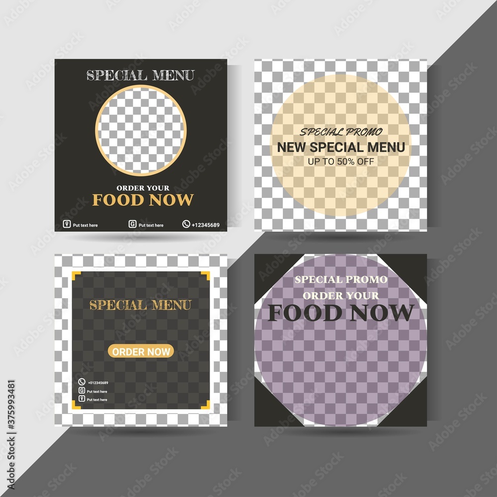 Set of editable food promotion social media post design template, and ...
