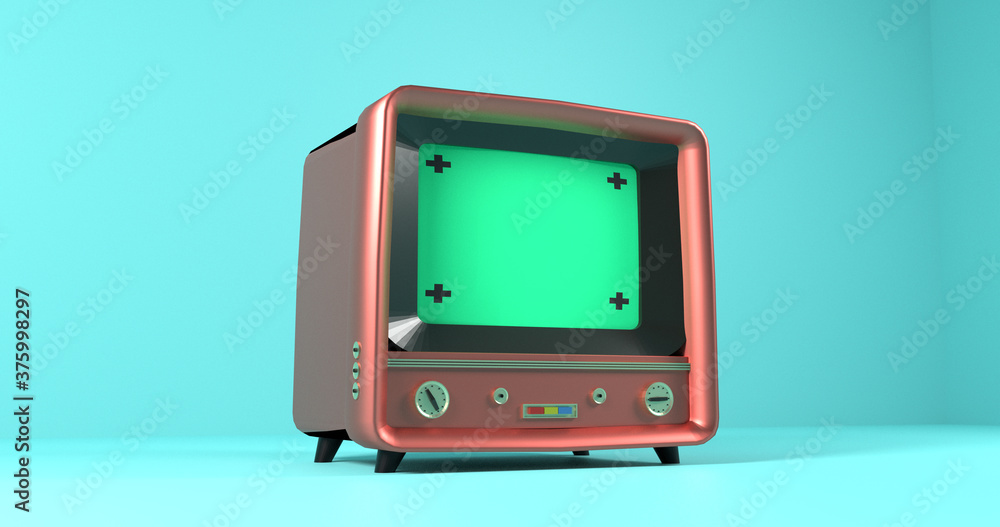 Vintage TV Television side view, old television vintage style, 3D ...