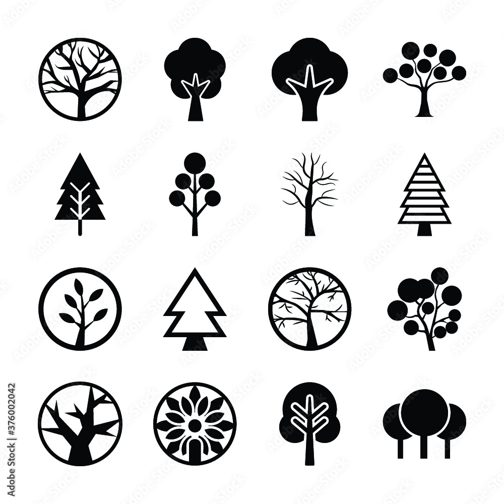Tree Symbols Icon Collection Stock Vector | Adobe Stock