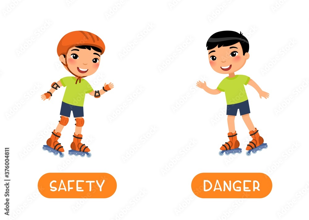 Antonyms concept, SAFETY and DANGER. Flashcard with antonyms for kids ...