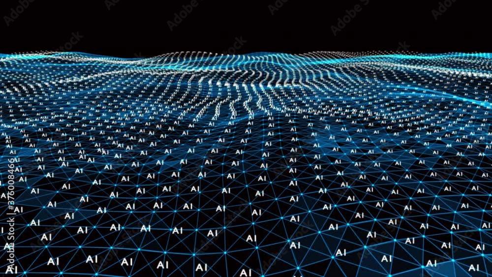 4k abstract Digital blue Wave of particles with AI word dance motion on ...