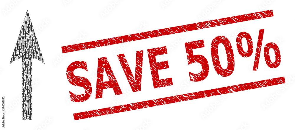 Fractal collage sharp arrow up and Save 50% textured watermark. Vector ...