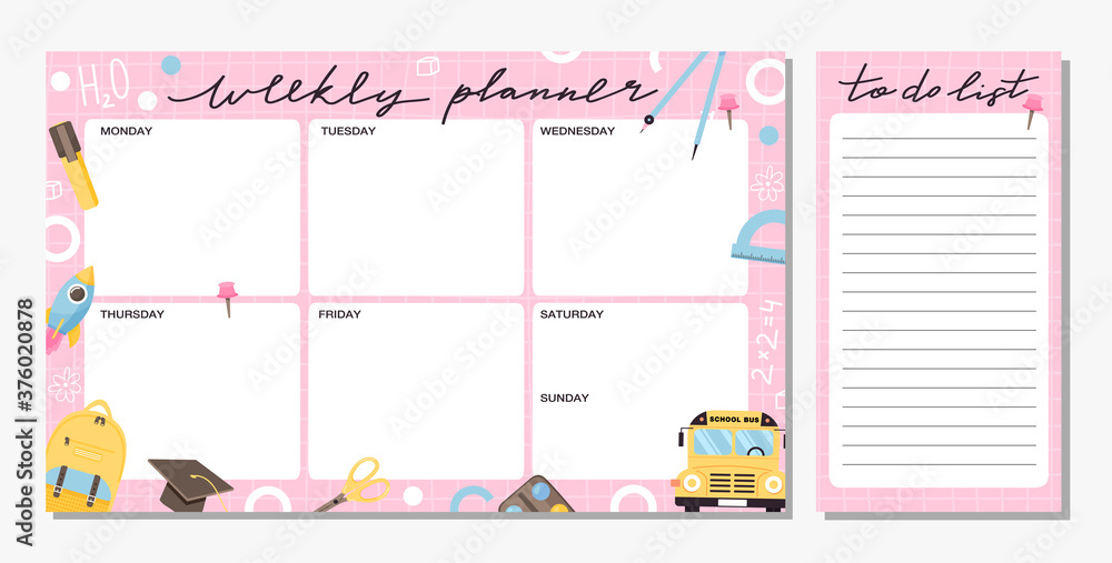 Collection of weekly planner and to do list template. School timetable ...