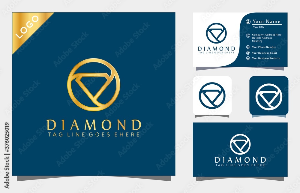 Gold Diamond logo design inspiration vector illustration with line art ...