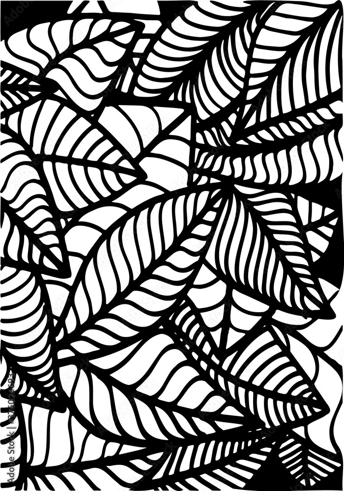 leaves Vector pattern hand drawn. Natural pattern in black and white ...