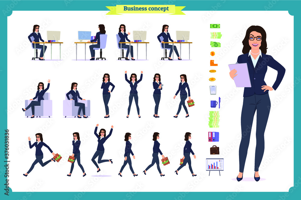 Set of Businesswoman character design with different poses.Elegant ...