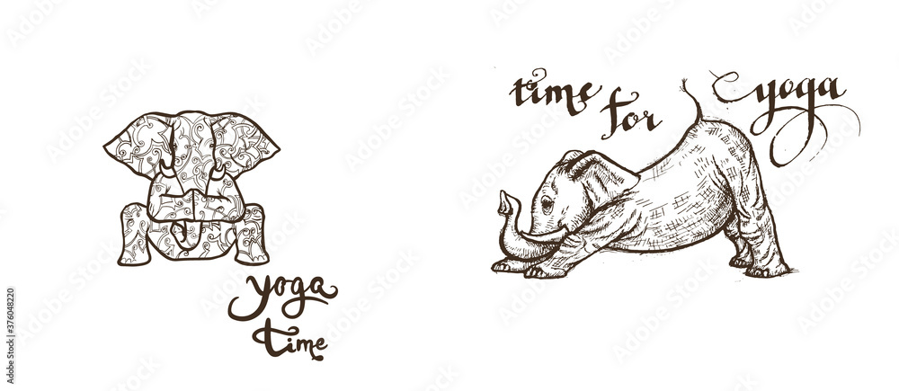Elephant doing yoga exercises set of different poses a symbol of ...