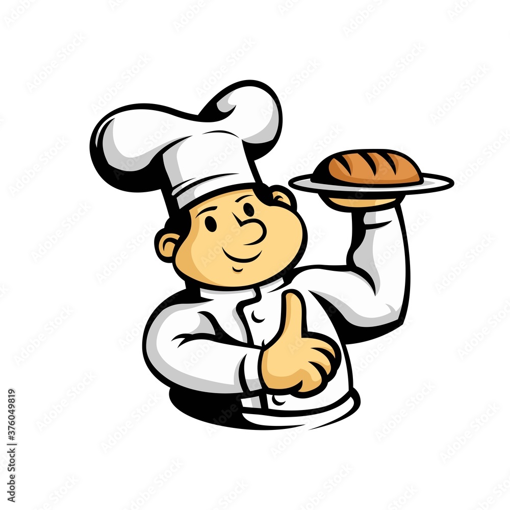 Cartoon chef bread mascot make thumb up. vector illustration Stock ...