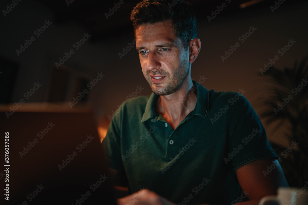 Professional male ceo working remotely from home using laptop computer ...