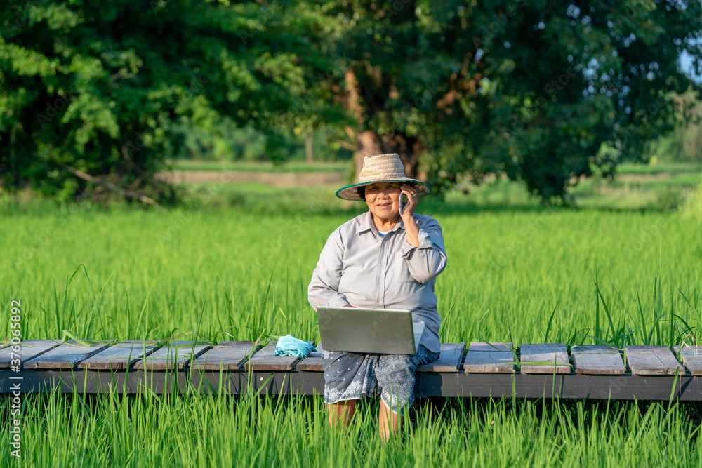 Rural old women use laptop and internet for first time at countryside ...