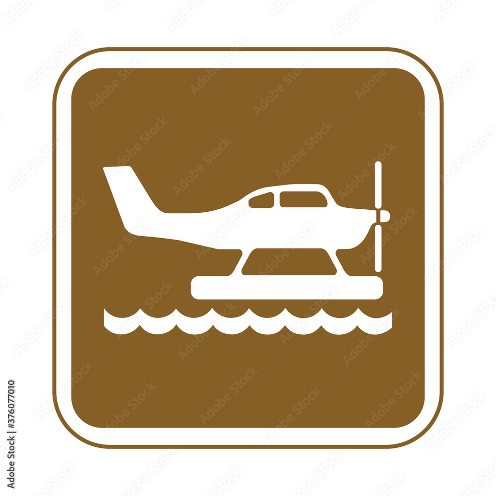 Hydroplane sign. Seaplane symbol on brown rectangular board. Vector ...