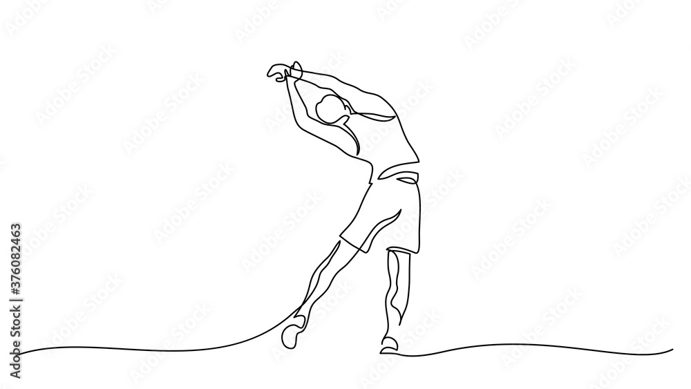 Man make stretching exercise one line draw Stock Vector | Adobe Stock