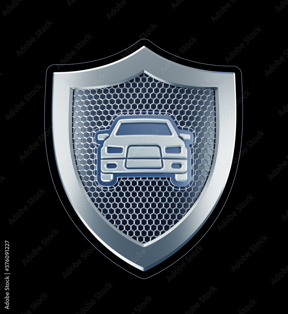 An Emblem of a Car Security. Metallic shield with a car pictogram in ...