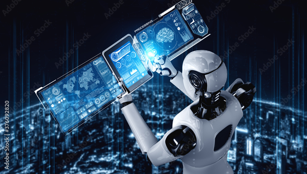 Robot humanoid using tablet computer for big data analytic using AI ...